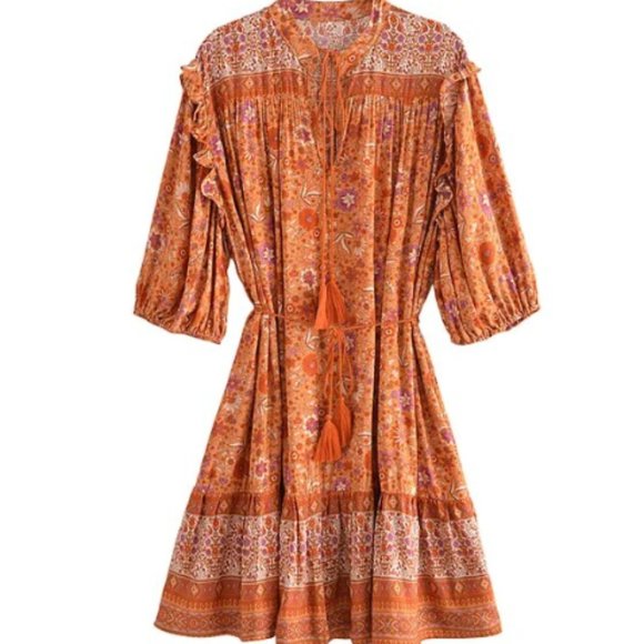 Dresses | Flirty Burnt Orange Boho Mini Dress | Poshmark